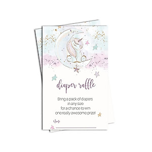 Paper Clever Party Unicorn Diaper Raffle Tickets - 25 Pack - Girls Baby Shower Games for Prizes - Invitation Insert Cards for Diaper Raffle