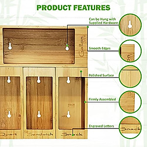 GreenSpace Bamboo Food Storage Bag Organizer (4 box set) for Kitchen Counter, Drawer, or Wall Mounted - Compatible With Gallon, Quart, Sandwich & Snack Bags