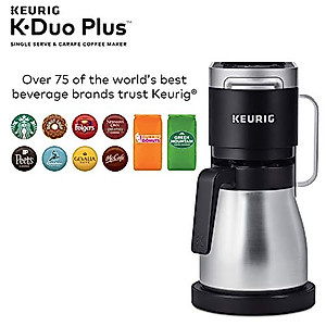 Keurig K-Duo Plus Coffee Maker, Single Serve and 12-Cup Carafe Drip Coffee Brewer, Black + Starbucks K-Cup Coffee Pods — Blonde, Medium & Dark Roast Variety — 1 Box (40 Pods Total)