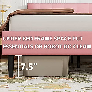 Lijimei Queen Size Bed Frame with Upholstered Platform Headboard and Strong Wooden Slats,Non-Slip, Mattress Foundation, No Box Spring Needed, Easy Assembly, Noise Free, Pink