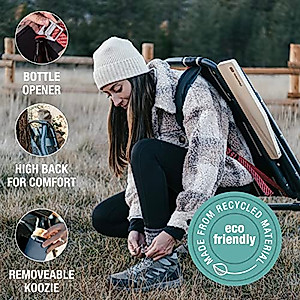 CleverMade Sequoia Folding Backpack Chair; 5 Recline Position Chair Great for Beach, Camping, and Picnics; Made From Recycled Materials, Black Obsidian