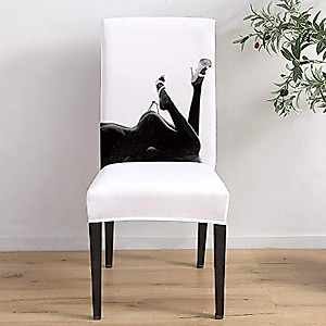 8 PCS Stretch Washable Chair Slipcovers Sexy Lady High Heel Chair Covers Set Black White Dining Chair Seat Protector for Home, Hotel, Ceremony