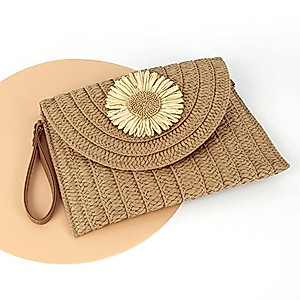 Aisi Women Woven Straw Clutch Summer Envelope Evening Handbag Tassel Straw Crossbody Bag