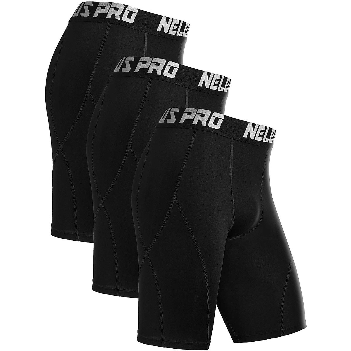 NELEUS Men's 3 Pack Sport Running Compression Shorts,6012,Black,US M,EU L