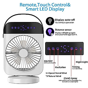QVCQ Portable Air Conditioners, Upgraded 4 Speeds Mini Ac Unit with Remote, Small Air Cooler with Oscillating/Timer/Night Light Function, Personal Desktop Cooling Misting Fan For Room Office Outdoor