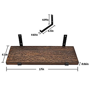 ROBOPOWER Wooden Floating Shelves Wall Mounted 3 Packs Wood Shelves with L Iron Brackets Shelves for Home Decor Bedroom, Living Room, Bathroom, Kitchen, Office (Hook-Up, Dark Brown)