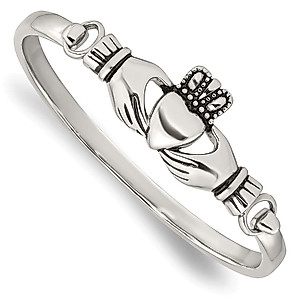 Stainless Steel 18mm Hinged Claddagh Heart Celtic Bangle Bracelet - Irish Jewelry - Vintage Celtic Stackable Bangle Bracelet - St Patrick's Day Gift for Women