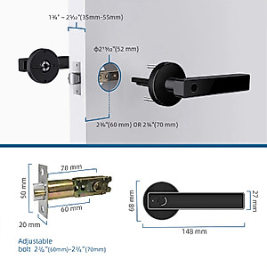 KUCACCI Smart Door Lock, Fingerprint Door Lock, Smart Locks Front Door, Smart Door Knob, Digital Door Lock, Bluetooth Door Lock, Smart Lever Door Lock for Bedroom Office Home(2nd Gen Black)