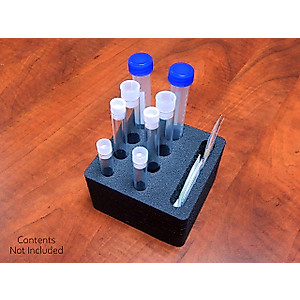 Polar Whale Personal Travel Test Tube Holder Rack Black Foam Lab Storage Organizer Compact Stand Transport Holds 8 Tubes Fits up to 11mm 13mm 15mm 17mm Diameter