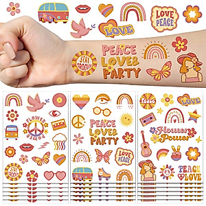 288 Pcs Groovy Hippie Temporary Tattoos Daisy Tattoos Stickers Retro Rainbow Boho Tattoos Fake Face Tattoos for Kids Flower Tattoo Daisy Power Party Decoration Daisy Party Favor 70s Two Groovy Party