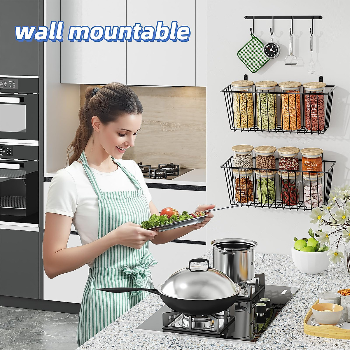 Simple Trending 8 Pack Spice Rack with 8 Hooks For Kitchen, Wall Mount Hanging Spice Organizer For Holds 192 Spice Jars,Bathroom or Pantry Door, Storage, Black