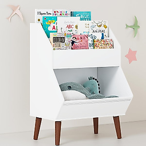 UTEX Kids Book Rack and Toy Storage, Kids Bookshelf with Legs, Kids Toy Storage Organizer, Toy and Book Storage for Kids Room, Classroom, Nursery, White