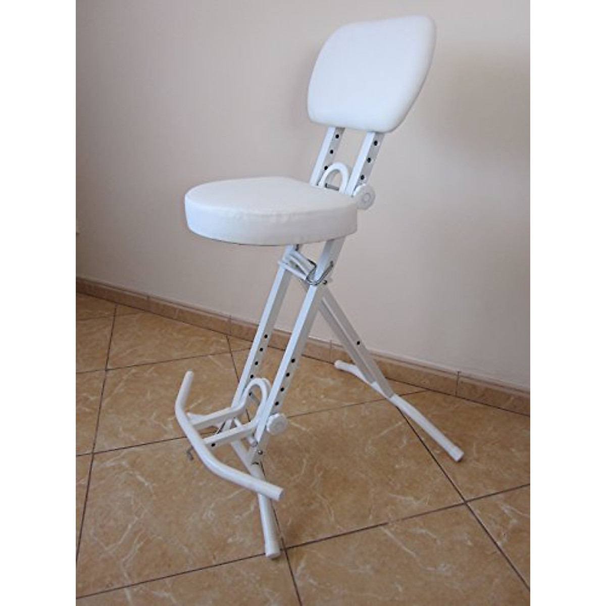 LIBEDOR High Stool Chair sit Stand Bench Standing aid Adjustable seat and backrest Adjustable Height Ergonomic seat is 2.2 inches Thick White Color