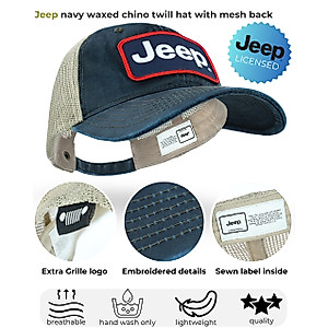 Jeep Premium Navy Waxed Chino Twill/Lightweight Khaki Mesh Patch Hat - Navy/Khaki