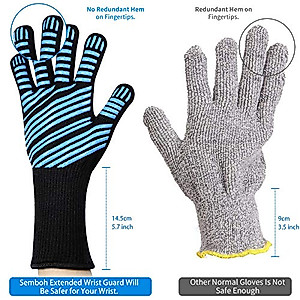 932℉ Extreme Heat Resistant BBQ Gloves, Food Grade Kitchen Oven Mitts - Flexible Oven Gloves with Cut Resistant, Silicone Non-Slip Insulated Hot Glove for Grilling, Cooking, Baking, Welding (1 Pair)