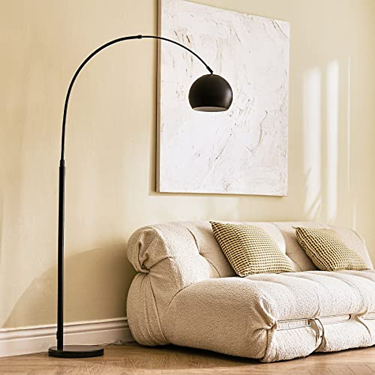 VONLUCE Arc Floor Lamps Metal Shade, Adjustable Modern Contemporary Brushed Nickel Tall Arched Floor Lamp Over The Couch, 360° Rotatable Standing Lamp for Reading Office, Bedroom, Living Room Black