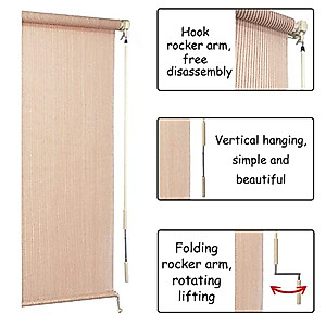 HTTMT- 8'W x 8'L Roller Shade Blind Roll up w/Crank for Deck Porch Balcony Patio Light Filter [P/N: ET-KLB-HT8*8-Beige]