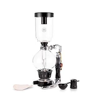 Yama Glass Tabletop Siphon Coffee Maker I Syphon Brewer with Vacuum Technology I Hand Blown Durable Borosilicate Glass for Cleanest Brew I Alcohol Burner I Makes 5 Cups (15-20oz) I, 20-Ounce, Clear