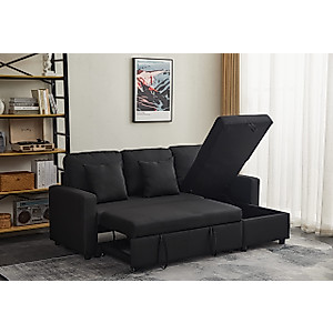 Bonrcea Sleeper Sectional Sofa with Storage Sofabed, Black