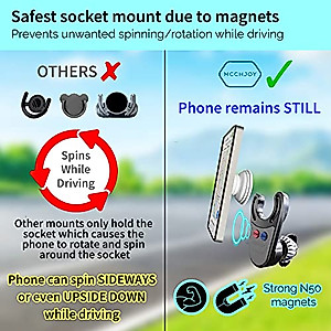 UMount Magnetic Car Socket Mount Works with PopSockets for AC Vent Clip, Mount for Pop Mount, Car Phone Holder for Pop Grip, 360 Rotation Ultra Stability