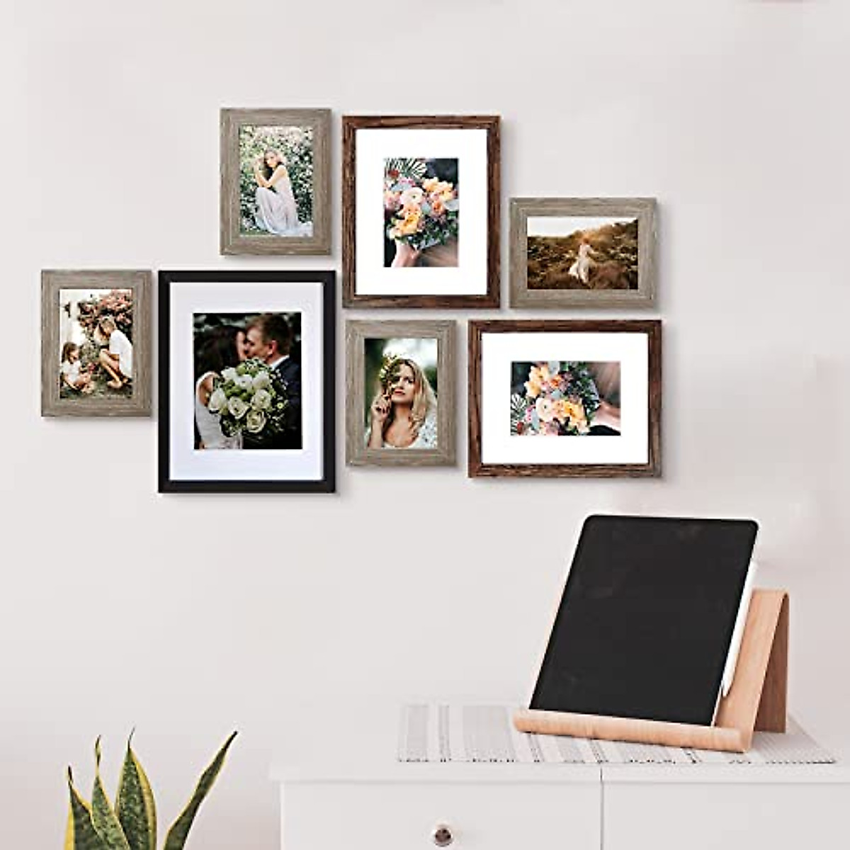 SESEAT Picture Frames Collage, Gallery Wall Frame Set with 11x14 8x10 5x7 Frames in 3 Different Finishes, Set of 7
