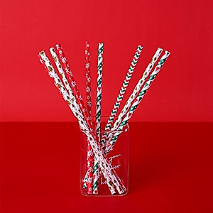 ALINK 200 Christmas Paper Straws, 8 Styles Red Green White Gold Biodegradable Party Drinking Straws with Stripe, Wave, Christmas Tree Snowflake Design Decorations Supplies