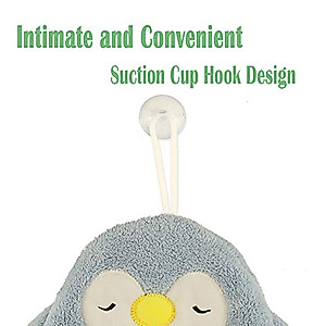 Hanging Hand Towels ( 2 In 1 set ) - Ultra Soft Coral Fleece Penguin Hand Bath Towel with Hanging Loop - Absorbent Towel for Bathroom Cleaning and Drying Washcloth - 9 X 9 Inches(Khaki+Blue)