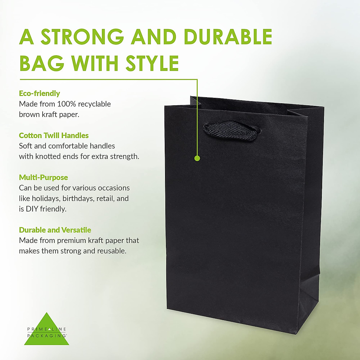 Prime Line Packaging 6x3x9 50 Pack Mini Black Gift Bags with Handles Small, Party Gift Bags, Kraft Paper Gift Bags Bulk for Small Business, Boutique