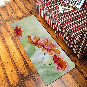 Oil Painting Blooming Poppy Flowers Antifatigue Kitchen Bath Door Mat Cushioned Runner Rug, Washable Welcome Floor Sink Mat, Waterproof & Non-Slip Comfort Standing Doormat for Kitchen, 18"x30"