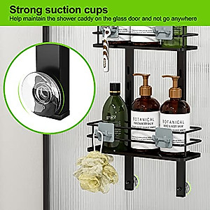 Orimade Adjustable Hanging Over the Shower Door Caddy with Hooks, Bathroom Organizer Shelf Storage Rack,No Drilling Rustproof Shower Basket for Inside Shower, Matt Black 3 Tier