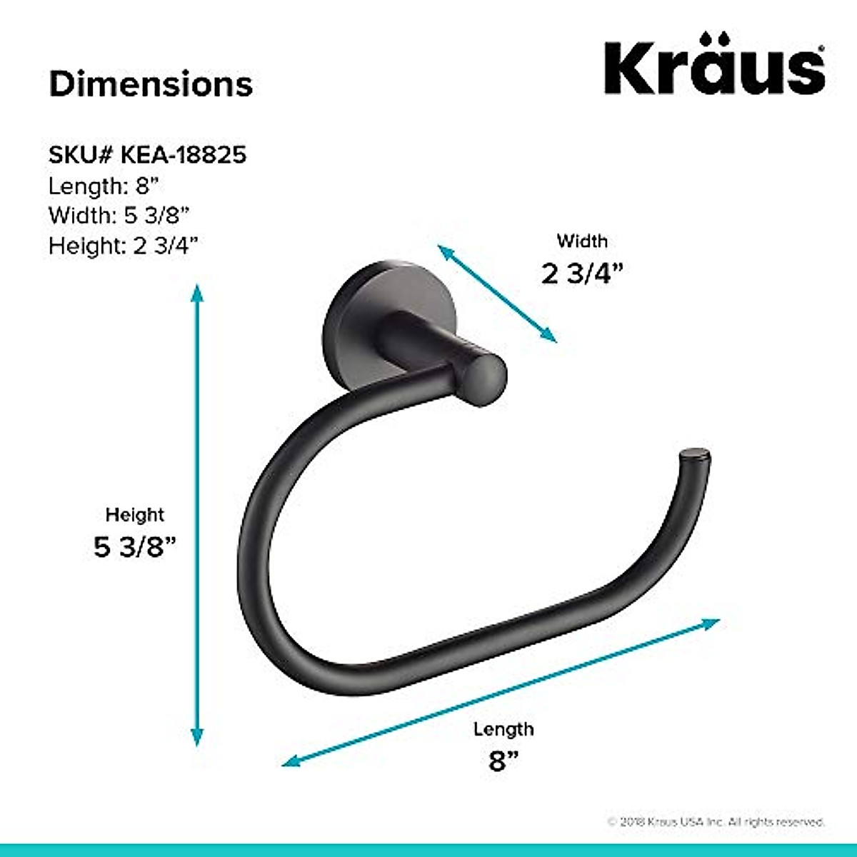 Kraus C-KEA-188MB Elie 4-Piece Bath Hardware Set with 24-inch Bar, Paper Holder, Towel Ring and Robe Hook, Matte Black