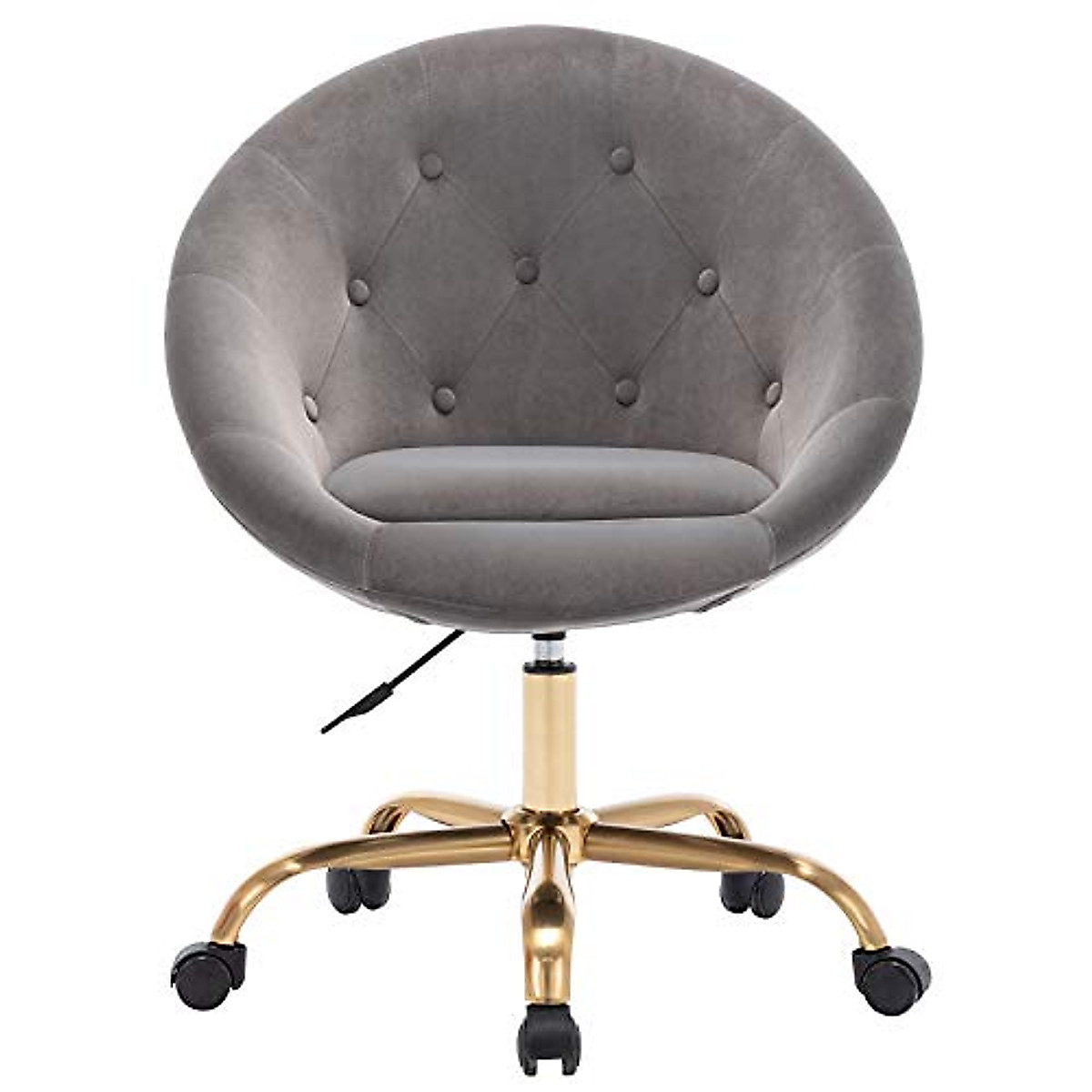 Duhome Modern Home Office Chair Desk Chair Task Computer Chair with Wheels Swivel Vanity Chair Makeup Chair Height Adjustable Chairs Velvet Button Tufted with Wheels and Gold Metal Base (Grey)