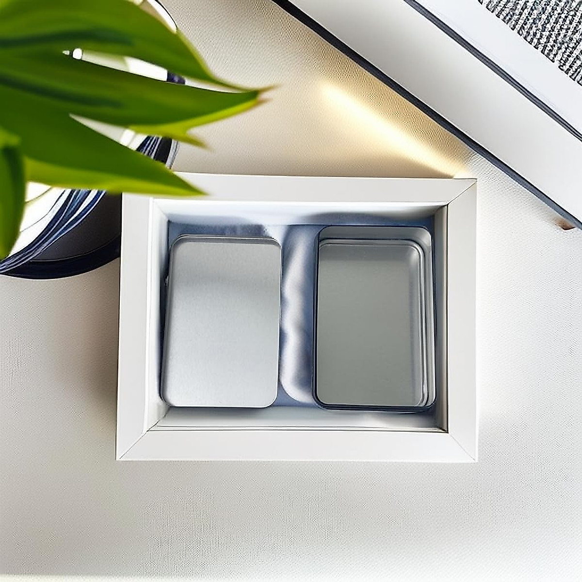 OVELCH 4pcs Rectangular Tin Box with Lid - 6-Pack Empty Tin Can Storage Container for Treats, Gifts, Favors and Crafts Black 3.94x2.56x1.3 Inches