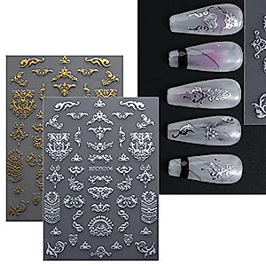 JMEOWIO 12 Sheets Moon Star Nail Art Stickers Decals Self-Adhesive Pegatinas Uñas Gold Silver Nail Supplies Nail Art Design Decoration Accessories