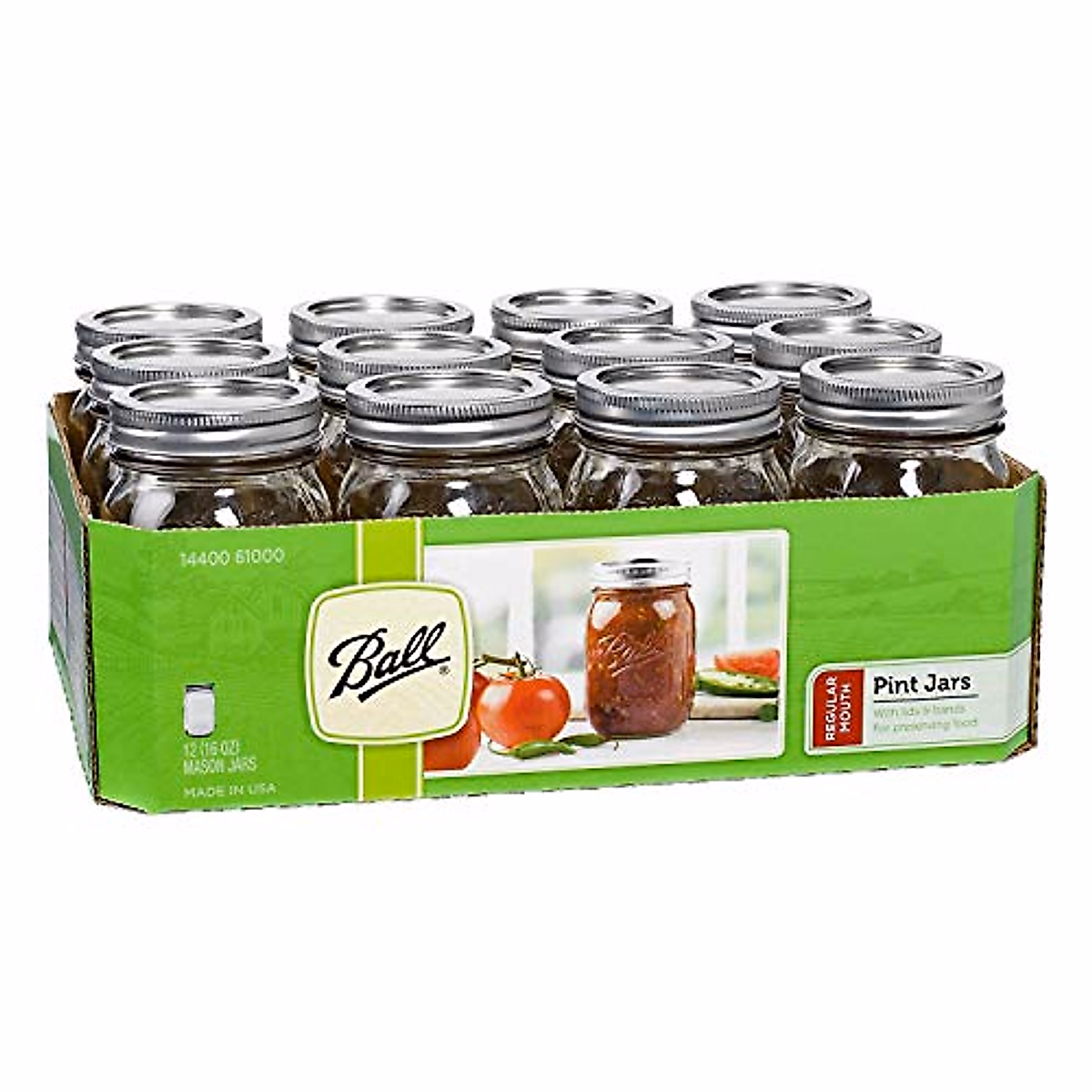 Ball Regular Mouth 16-Ounces Mason Jar with Lids and Bands (12-Units), 12-Pack, AS SHOWN