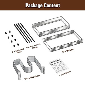 Housolution Pot Lid Organizer, Stainless Steel Expandable Pot and Pan Organizer with 14 Adjustable Dividers, Pan Storage Rack Lid Holder for Cabinet, Silver