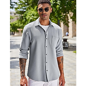 COOFANDY Men's Casual Button Down Shirts Long Sleeve Lightweight Solid Classic Jackets Fall Overshirts