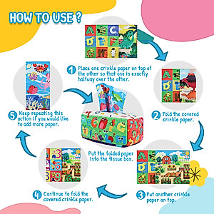 URMYWO Baby Tissue Box Toy - Montessori Baby Toys for 6-12 Months 1 Year Old Boy Girl - Soft Crinkle Sensory Toys for Infant Toddlers - Easter Basket Essentials Stuffers - Baby Boy Girl Gifts