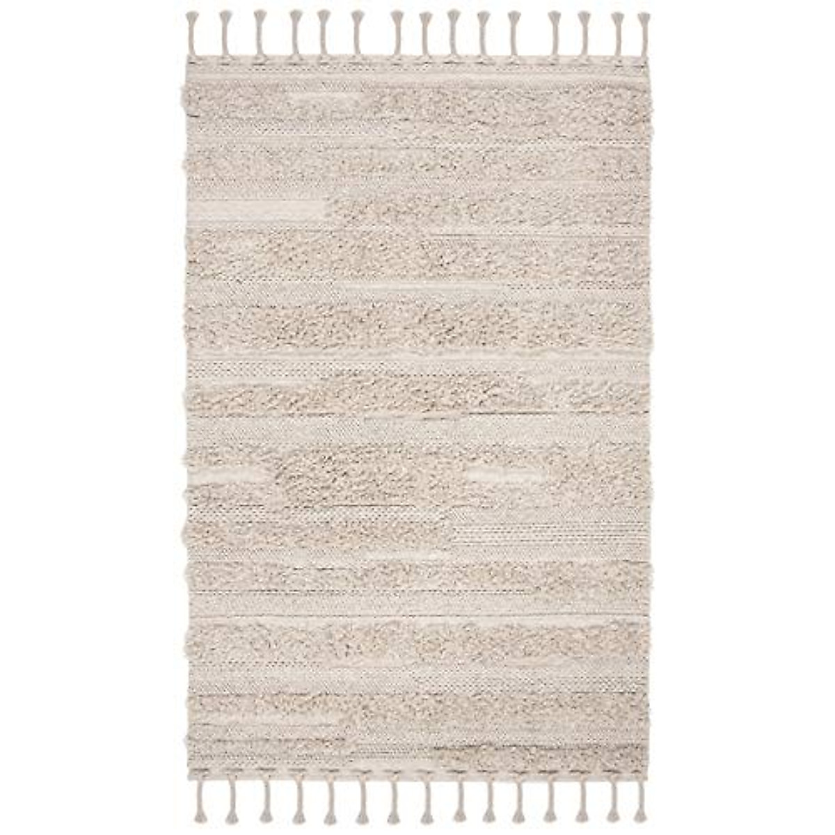 SAFAVIEH Casablanca Collection Accent Rug - 4' x 6', Grey, Handmade Textured Wool Braided Tassel, 0.5-inch Thick Ideal for High Traffic Areas in Entryway, Living Room, Bedroom (CSB450H)