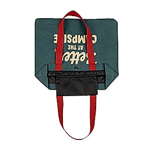 Camco Life is Better at The Campsite Tote Bag | Perfect for Groceries, Shopping or as a Purse | Gray/Blue Tote Bag with Red Retro Stars & Large, Tan Life is Better at The Campsite Text (53481)