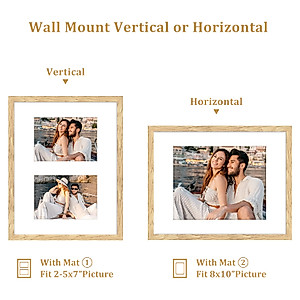 11x14 Picture Frame Set of 2, Natural Wood Photo Frame Display Pictures 8x10 with Mat or Two 5x7 with Mat & 11x14 Without Mat with Plexiglass for High Definition Wall Mounting Horizontal or Vertical