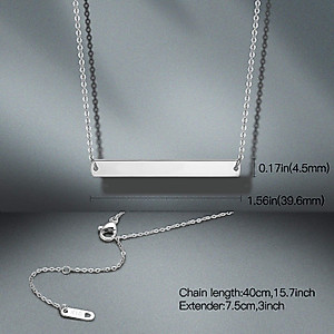 Zillaly Gold Silver Rose Gold Horizontal Bar Necklace Stainless Steel 18K Gold Plated Bar Necklace Ladies Adjustable Chain (White)