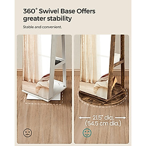 SONGMICS 6 LEDs Lockable Mirror Jewelry Cabinet, 360°Swivel Jewelry Organizer, Standing Jewelry Armoire, Frameless Full-Length Mirror, 3 Storage Shelves, Rustic Brown Surface, Black Lining UJJC007X01