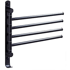 YXCNP Bathroom Foldable 4-Arm Swivel Towel Hanger, Wall Mounted Stainless Steel Kitchen Thicken Towel Holder Rack with Hook Bath Towel Holder/Black