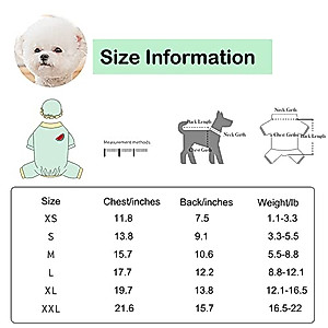 Dog Onesie Jumpsuit with Hat, Pet Pajamas Set, Cute Dog Bodysuit with Fruit Pattern, Soft Comfortable Pullover Shirt Sleeping Clothes for Puppy Kitten, Stretchable Outfit for Dog Hair Shedding Cover