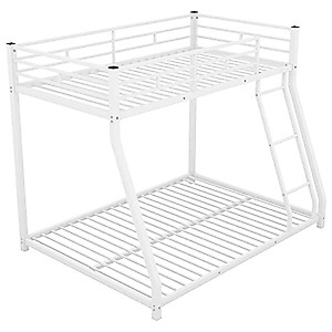 Lifeand Twin Over Full Bunk Bed with Metal Frame, Guardrail and Ladder, Space-Saving Design, Metal Bed for Kids&Teens,White