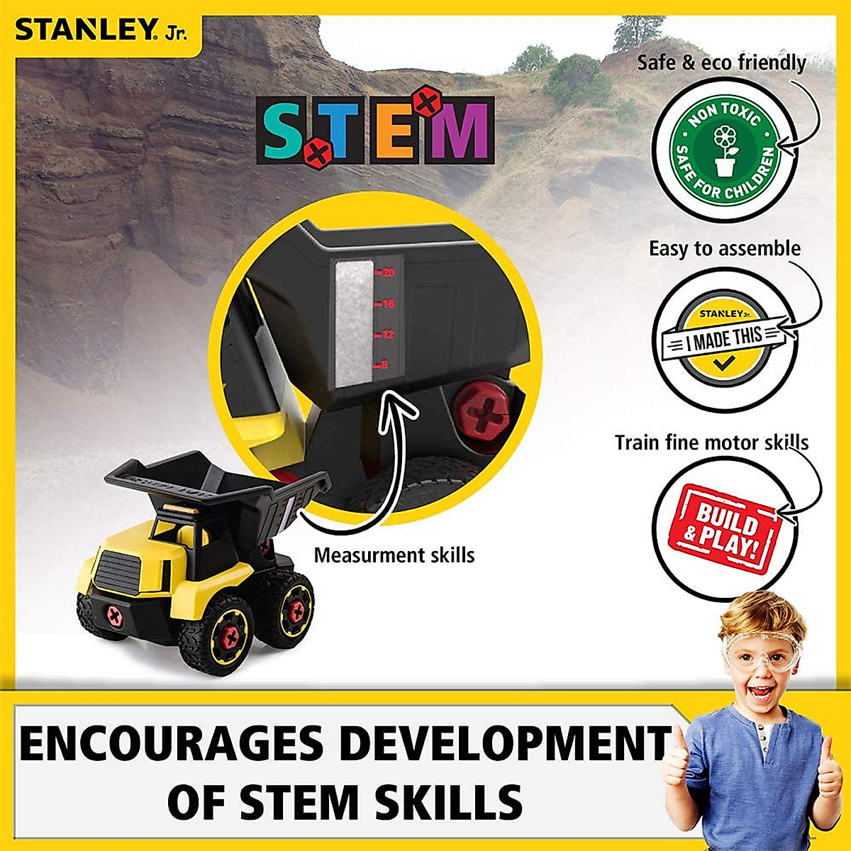 STANLEY Jr. Red Toolbox Stanley Jr - Take a Part Dump Truck, Yellow; Black