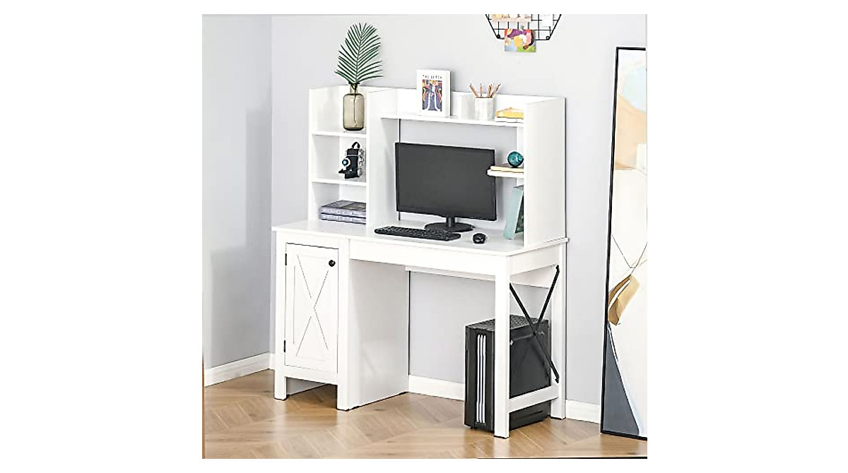 HOMCOM Farmhouse Computer Desk with Hutch & Storage