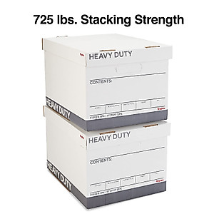 Staples Heavy-Duty Storage Boxes, Top Tab, Stacking Strength 850 lb, White/Gray, 9 3/4"H x 12"W x 15"D, 4/Ct