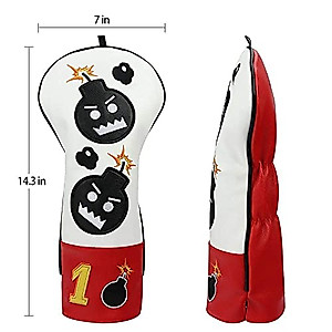 Craftsman Golf Driver Headcover Embroidery Bomb, Red and White PU Leather Golf Head Covers Driver #1 Fits Up to 460cc